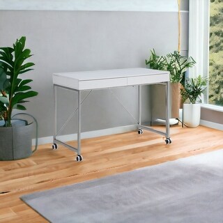 43" White and Silver Writing Desk With Two Drawers - Bed Bath & Beyond ...