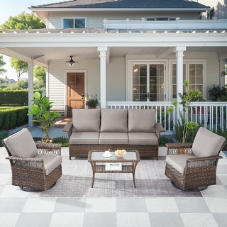 Sofa Patio Conversation Sets with Swivel Chair - Brown - Bed Bath ...