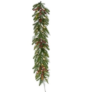 Fraser Hill Farm 9-ft Garland with Pinecones, Red Berries, and Warm ...