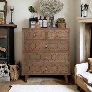 Accent Dresser with 5-Drawers and Abstract Carvings, Antique Brown ...