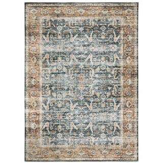 2' X 3' Blue Rust Gold And Olive Oriental Printed Stain Resistant Non ...