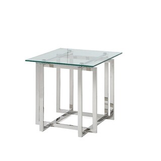 Cid 22 Inch Modern End Table, Glass Top, Intersected Steel Base, Chrome ...