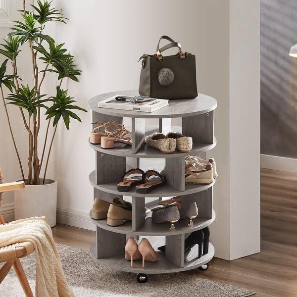 4-Tier 16 Pair Round Shoe Rack Storage Organizer With Wheel... - Bed ...