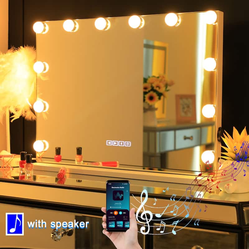 Hollywood Bluetooth Vanity Mirror with Lights, White - Overstock - 36102347