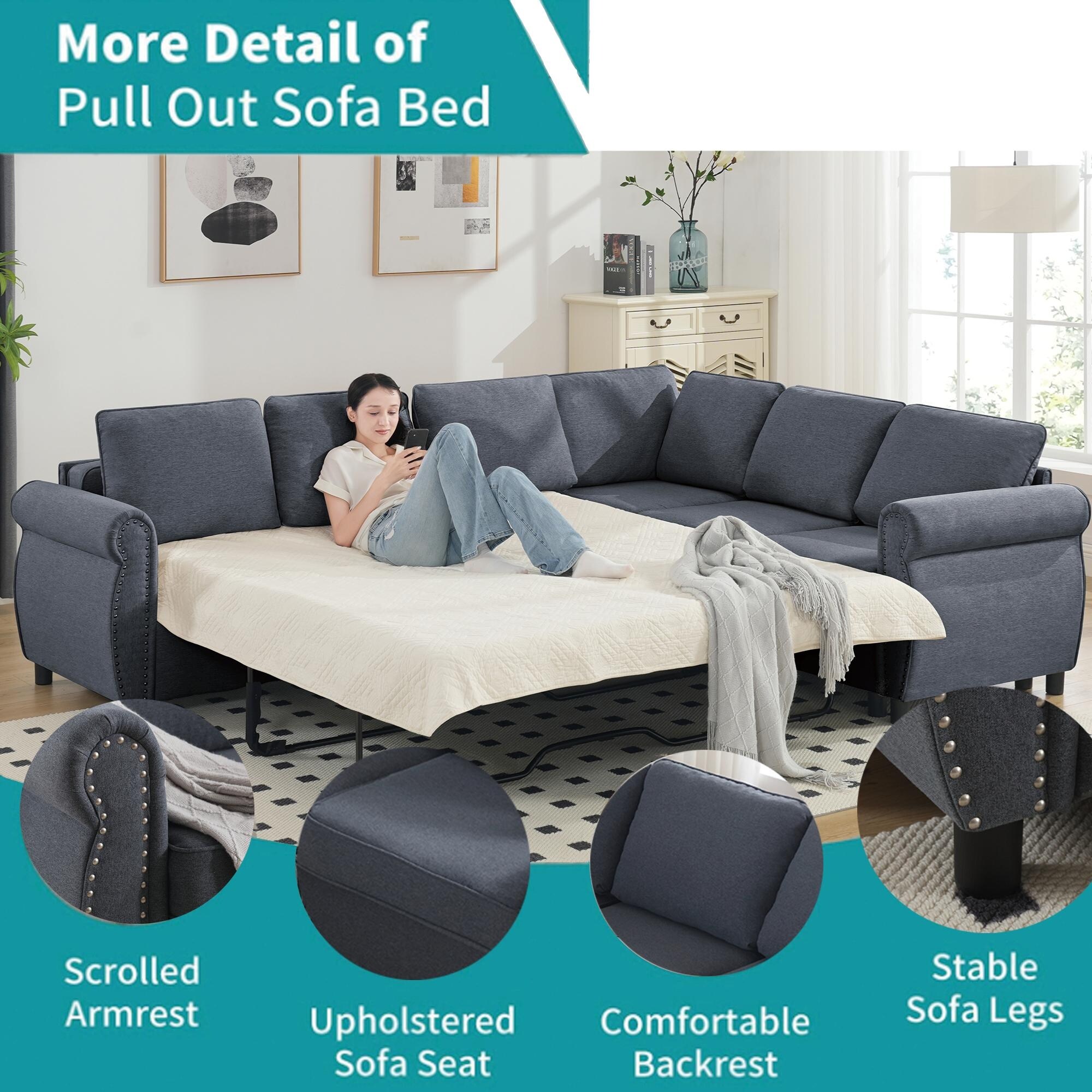 104 Large Sleeper Sofa Bed L Shaped Sectional Couch Dark Gray On Sale Bed Bath Beyond 40782124