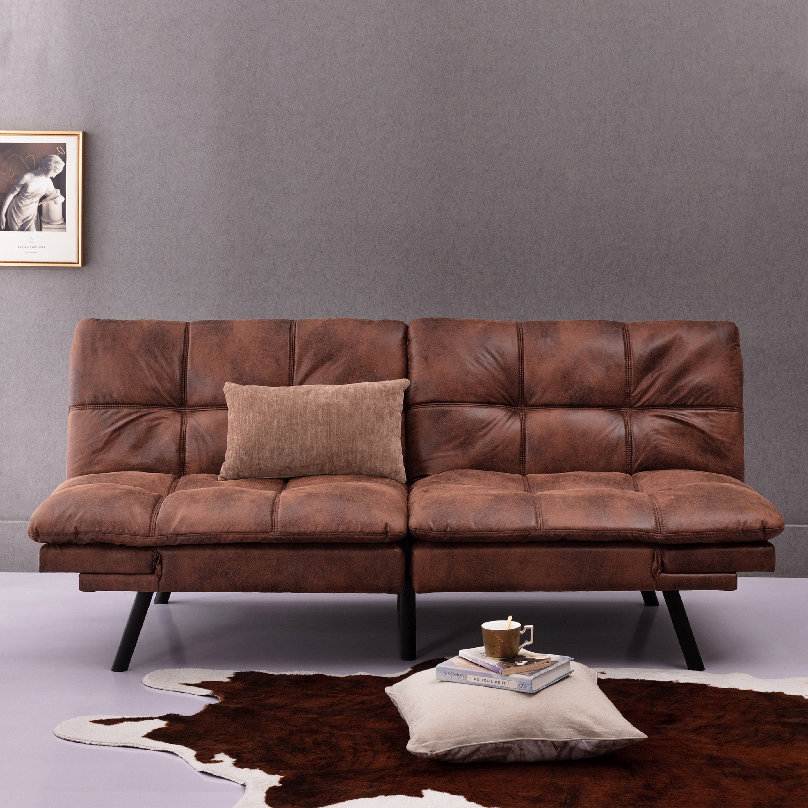 71 Convertible Memory Foam Futon Couch Bed Suede Leather Modern Folding Sleeper sofa for Living room Bedroom Office Bed Bath Beyond 37211470