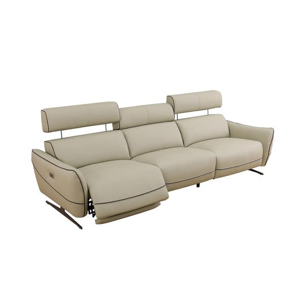 Momei Beige Top Grain Leather and PVC 3-Piece Living Room Recliner Sofa ...