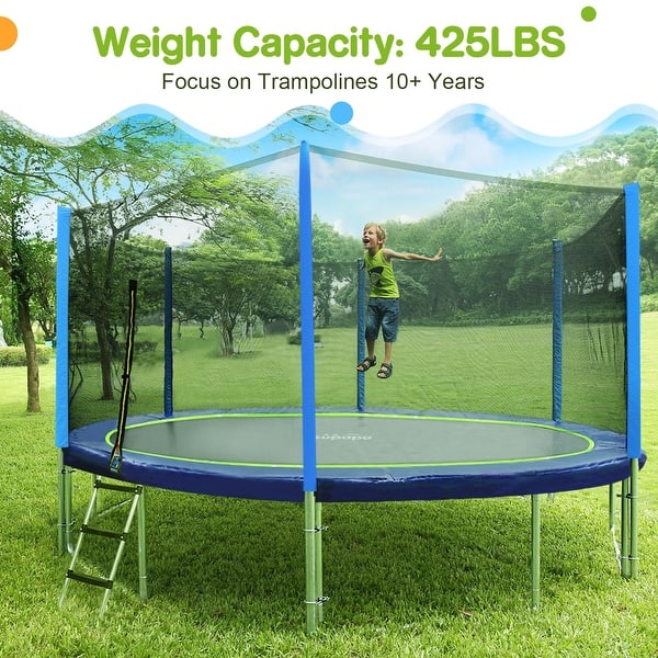 No-Gap Design 10 FT Trampoline for Kids w/Safety Enclosure Net 425LBS ...