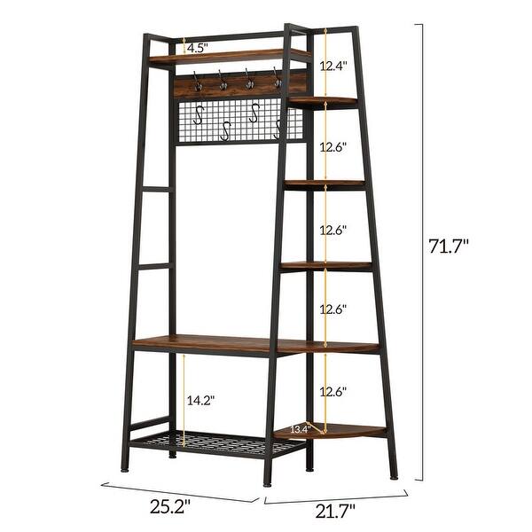 Entryway Hall Trees Closet Organizer with Hooks Black Vingtage Walnut ...