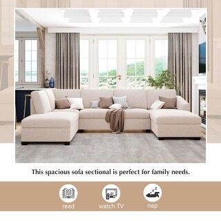 Beige U-Shaped Modular Sofa Ottomans Sofa Bench with Reversible Chaise - Bed Bath & Beyond ...