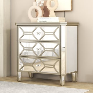 Elegant Mirrored 3-Drawer Chest with Golden Lines - Bed Bath & Beyond ...