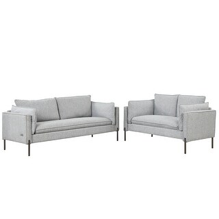 2 Piece Sofa Sets Modern Linen Fabric Upholstered Loveseat and 3 Seat ...