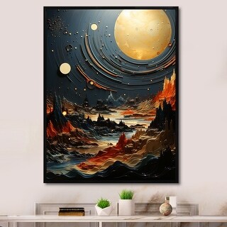 Designart "Celestial Golden Planet In Solar System II" Planets Orange ...