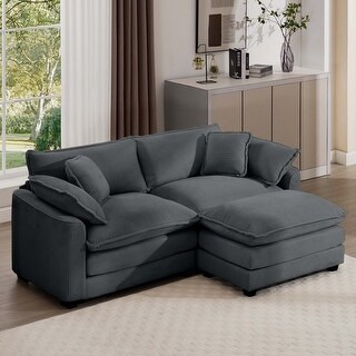 Stylish & Simple Corduroy Two-Seater Sofa with 1 Footrest, L-Shaped 2 ...