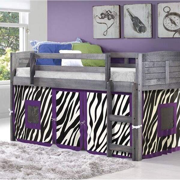 Twin Solid Wood Low Loft Bed with Zebra Tent in Antique Gray - Bed Bath ...