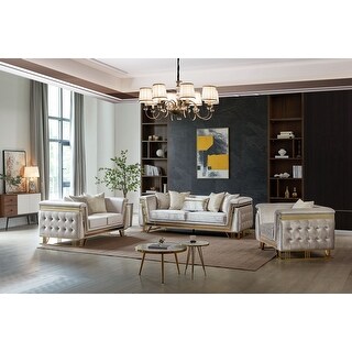 Judy Modern Tufted Living Room Set with Gold Accents - Bed Bath ...