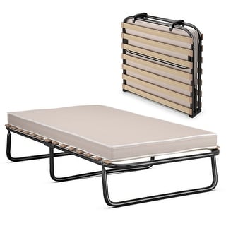 Gymax Portable Folding Guest Bed Cot with Memory Foam Mattress Twin ...