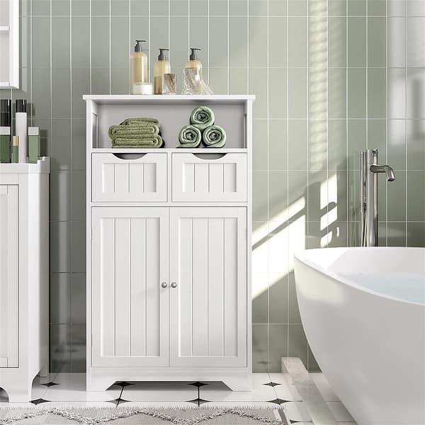 Bathroom Storage Cabinet with 2 Drawers & Adjustable Shelf, 2 Doors ...
