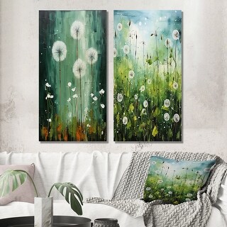 Designart "Green Dandelion Collage" Dandelion Wall Art Set Of 2 Teal ...