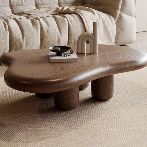 51" Modern Coffee Table with Two Legs,Solid Wood Venner - On Sale - Bed ...