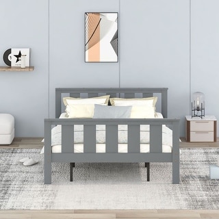 Grey Wood Platform Bed Queen Size With Headboard and Footboard - Bed ...