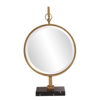 Allan Andrews Round Gold Metal Framed Tabletop Mirror with Marble Base ...