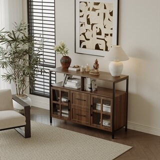Living Room Storage Cabinet with Two Storage Rooms, Self-service Wooden ...