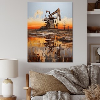 Designart "Gold Oil Rigs Fields In Texas III" Oil Rigs / Fields Wall ...