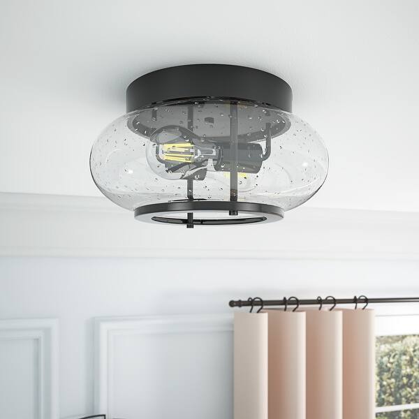 12-Inch Farmhouse 2-Light Lantern Ceiling Lighting Fixture with Seeded ...