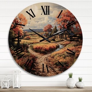 Designart "Farmhouse Harvest Pointillism" Countryside Oversized Wood ...