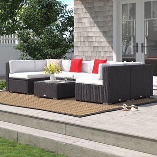 Merton Wicker/Rattan 6 - Person Seating Group with Cushions - Bed Bath ...