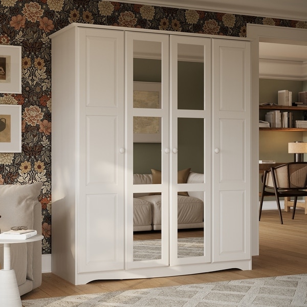 100% Solid Wood Cosmo 4-Door Wardrobe with Solid Wood or Mirrored Doors ...