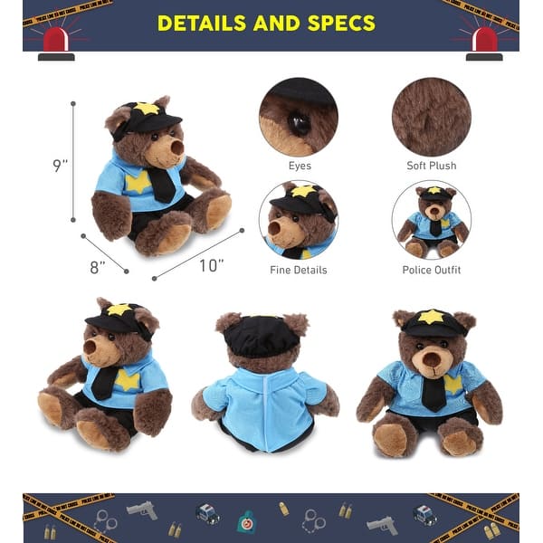DolliBu Brown Bear Police Officer Plush Toy with Cop Uniform and Cap ...