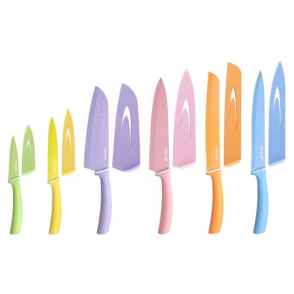 6-Piece Color-Coded Stainless Steel Chef Knife Set with Covers ...