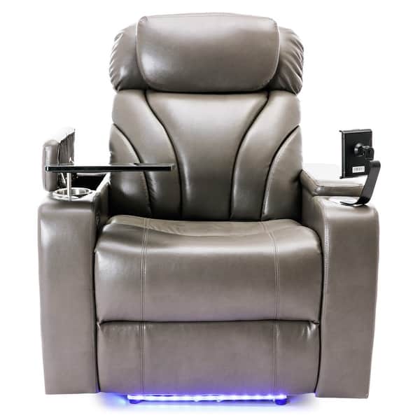 Grey PU Leather Motion Recliner with Theater Seating Power Recline Sofa ...
