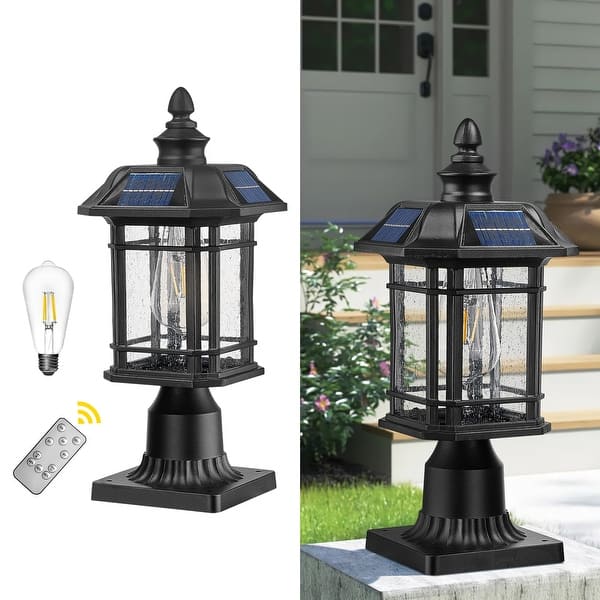 16 Inch Solar Post Light with Pier Mount Base with Seeded Glass - Bed ...