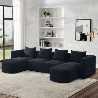 U-Shape Modular Sectional Sofa with 2 Chaise, Loop Yarn Fabric - Bed ...