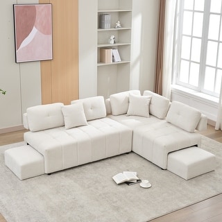 L-shaped Sofa Sectional Sofa Couch with 2 Stools and 2 Lumbar Pillows ...