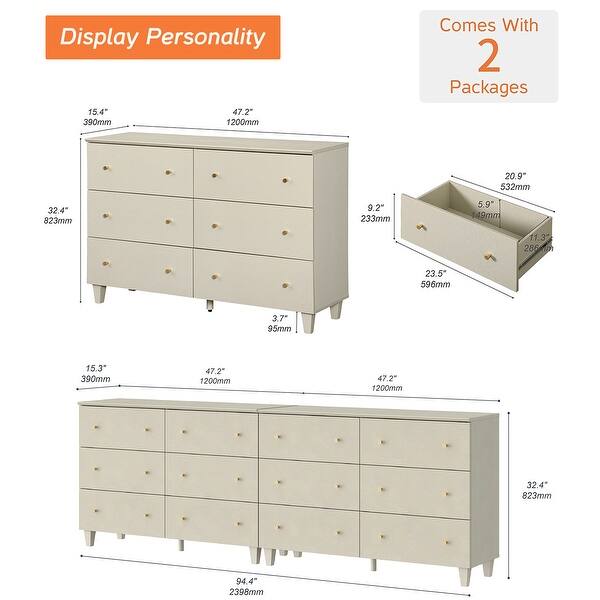 Bedroom Dresser with 6 Drawers, 47.2" Wide Chest of Drawer - Bed Bath ...