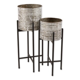White Wash Galvanized Bucket Plant Stand (Set of 2) - Bed Bath & Beyond ...