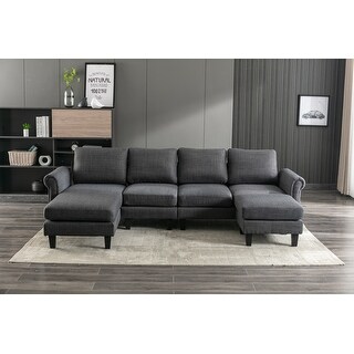 U-shape Accent Sofa Set Linen Couch Set with Reversible Ottomans Sofa ...