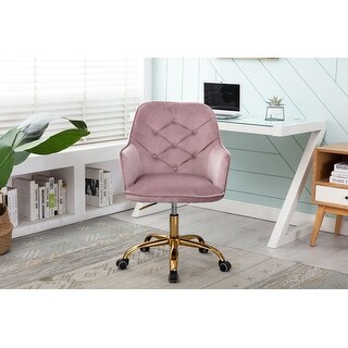 Light Pink Velvet Shell Chair Swivel Lift Chairs Button Tufted Accent ...