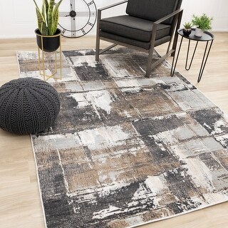 Alpine Rug Co. Washable White/Grey/Brown Abstract Area Rug - Bed Bath ...