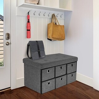 Storage Bench Chest with Drawers - Collapsible Folding Bench Ottoman ...