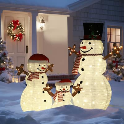 Set of 3 Snowman Family Lighted LED Winter Holiday Yard Decoration - White - Overstock - 36242897