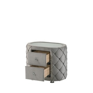 Sand-Blast Glass Grey Velvet Nightstand w/ Metal Drawer Glide - Bed ...