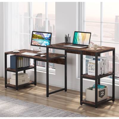 Double Desk, 78 Inch Computer Desk with Storage Shelves - Overstock ...