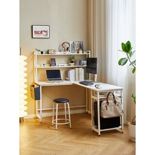 L-Shaped Office Desk with Storage Shelves, Pegboard, and Adjustable ...