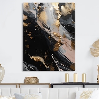 Designart "Back And Gold Marble Medley I" Abstract Marble Metal Wall ...