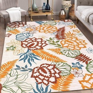 Washable Rug Modern Floral Area Rug Non Slip Large Area Rug - Bed Bath ...